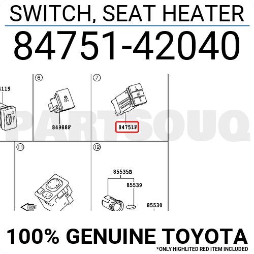 8475142040 Genuine Toyota SWITCH, SEAT HEATER 84751-42040 | eBay