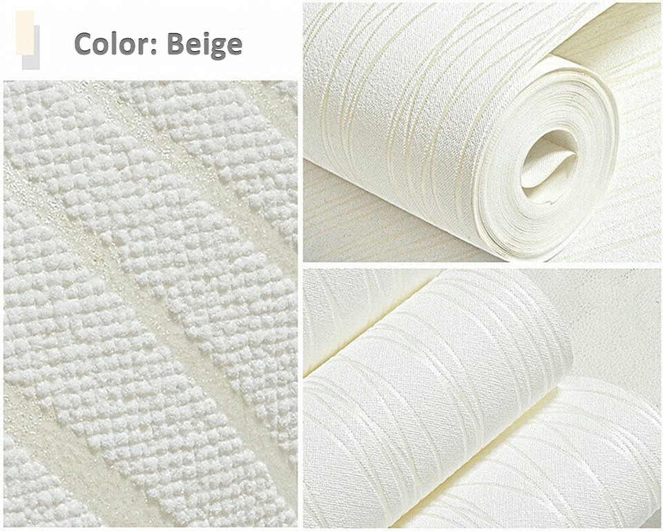 10M 3D Textured Wallpaper Roll Non-Woven Plain Stripe Wall Sticker for ...