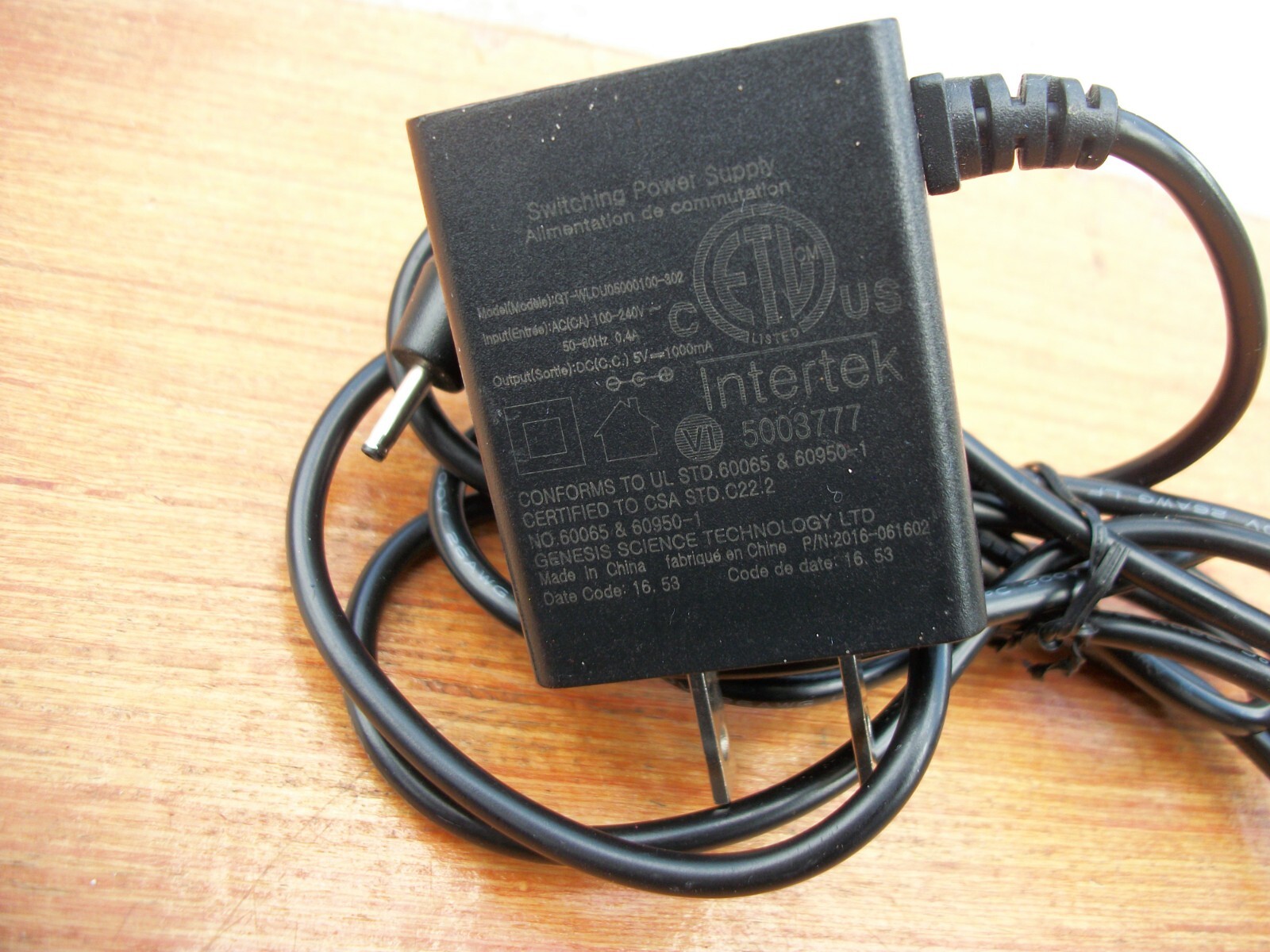 Genesis Intertek 5V 1000mA Power Adapter Model: GT-WLDU050001000-302 | eBay