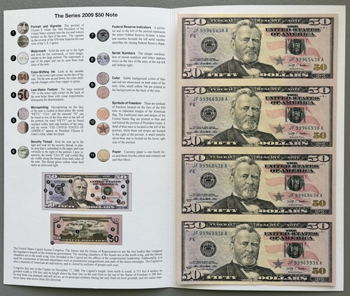 $50 4-NOTE SHEET, 2009 UNCUT CURRENCY, ATLANTA FRB F-A. IN BEP FOLDER ...