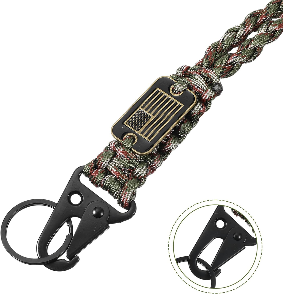 2 Pcs Heavy Duty Braided Paracord Lanyard Keychain with USA Flag ...