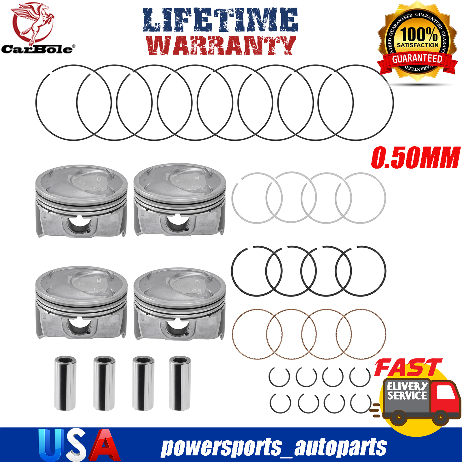 0.50MM Piston + Rings Oversize For Hyundai Sonata Kia Sorento Optima 2 ...