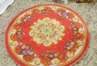 Victorian Floral Red Beautiful Golden Scroll Miniature Round Rug | eBay