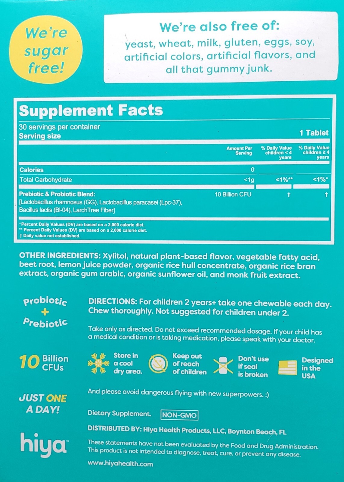 Hiya Health Kids Daily Probiotic 30 Chewables - 30 Day Supply Sealed ...