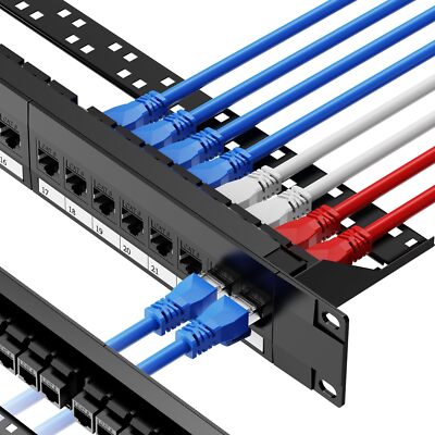 Patch Panel 24 Port Cat6 Patch Panel with RJ45 Pass-Thru Inline ...