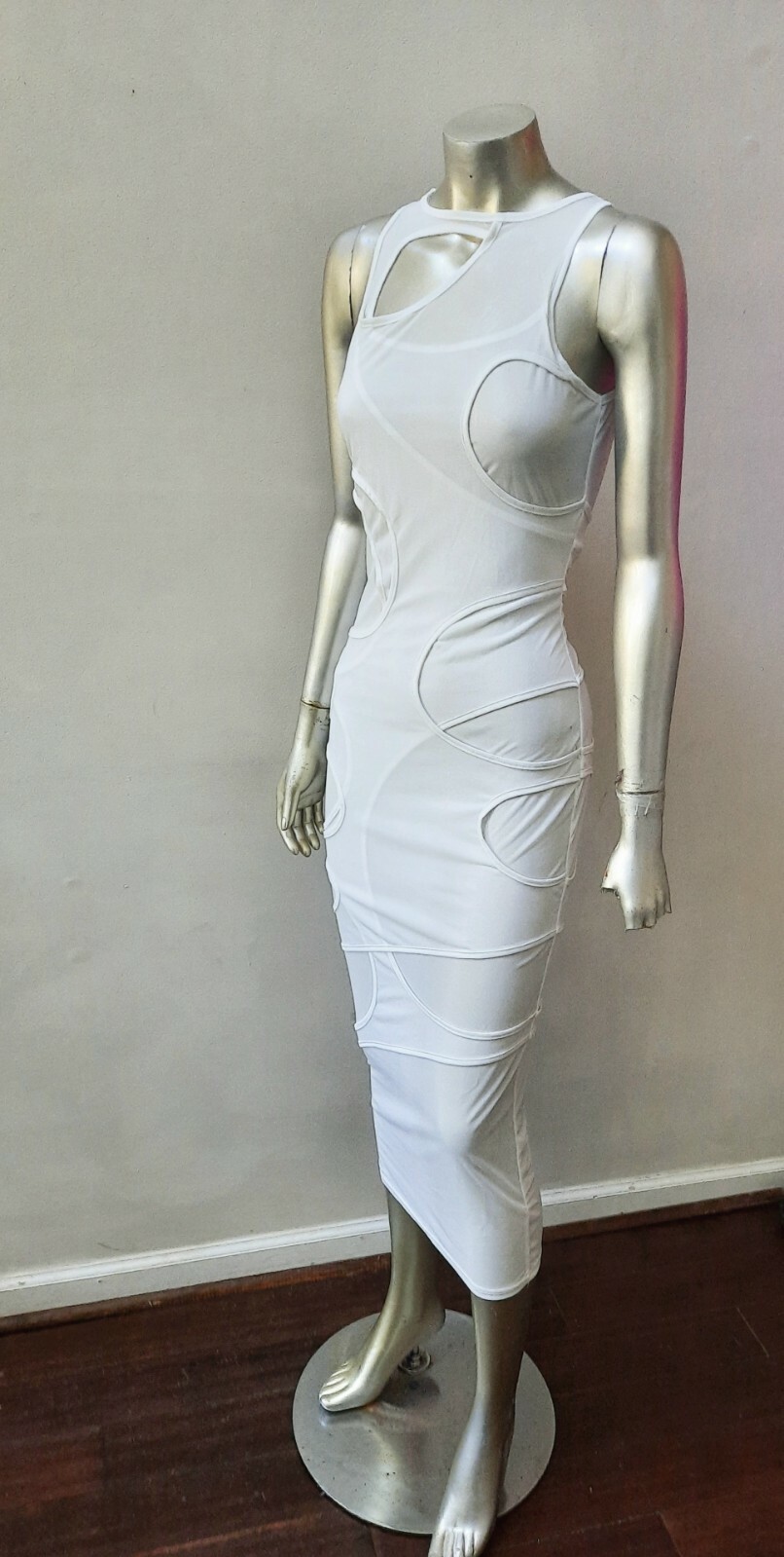 WHITE CUTOUTS SEMI SHEER MOD BODYCON FITTED PARTY BOD… - Gem