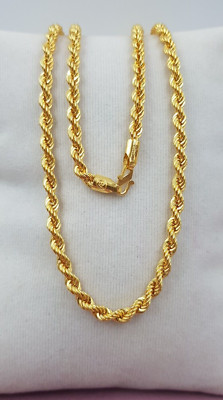 Rope Chain 22K Gold Necklace Round Unisex Plain Yellow Gold Authentic ...