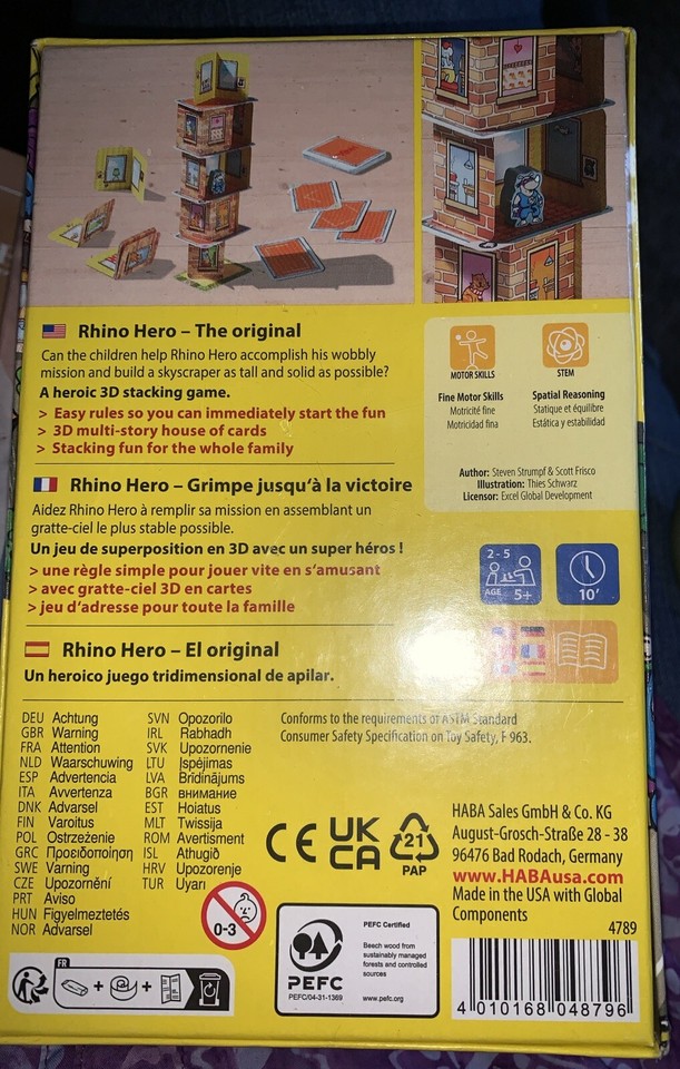HABA Rhino Hero A Heroic Stacking Card Game for Ages 5 and Up | eBay