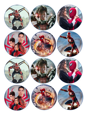 set of 12 spiderman, edible paper, cupcake cookie toppers CHOOSE SIZE ...