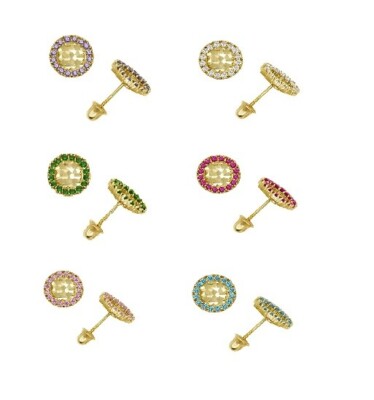 14k Yellow Gold Halo Round Baby Screw Back Stud Earrings 7mm | eBay