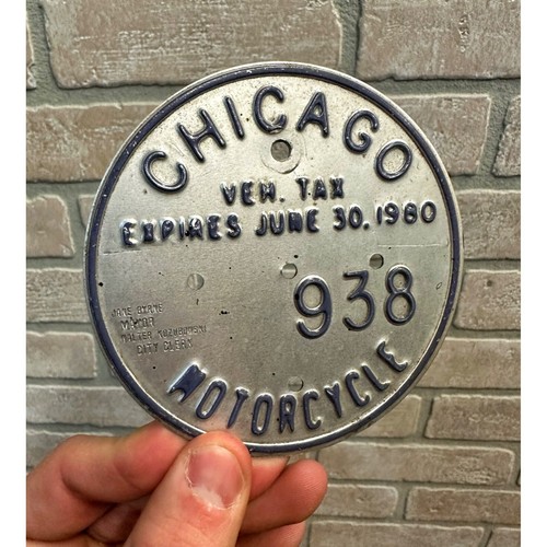 Vintage 1980 Chicago Motorcycle Vehicle Tax Tag Embossed Sign | eBay