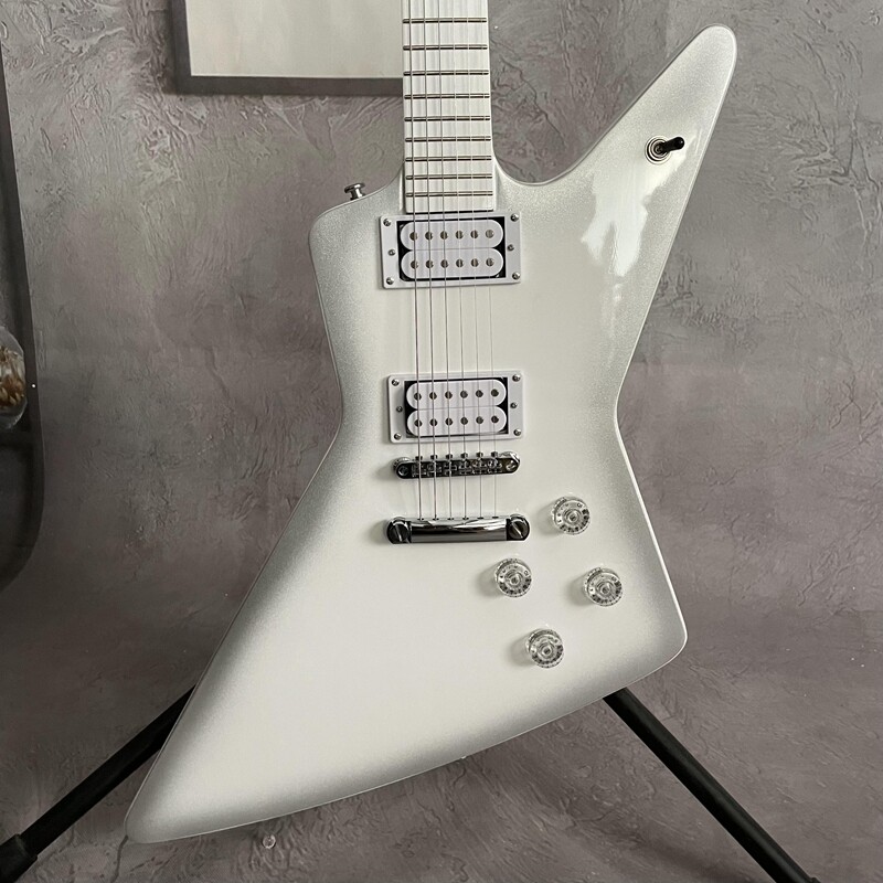 White Explorer Electric Guitar Solid White Fretboard Mahogany Body HH ...