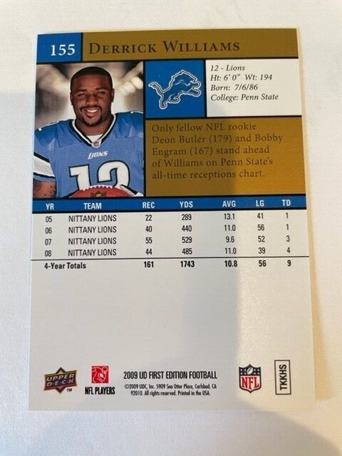 Derrick Williams ROOKIE CARD 2009 Upper Deck First Edition #155 Detroit ...