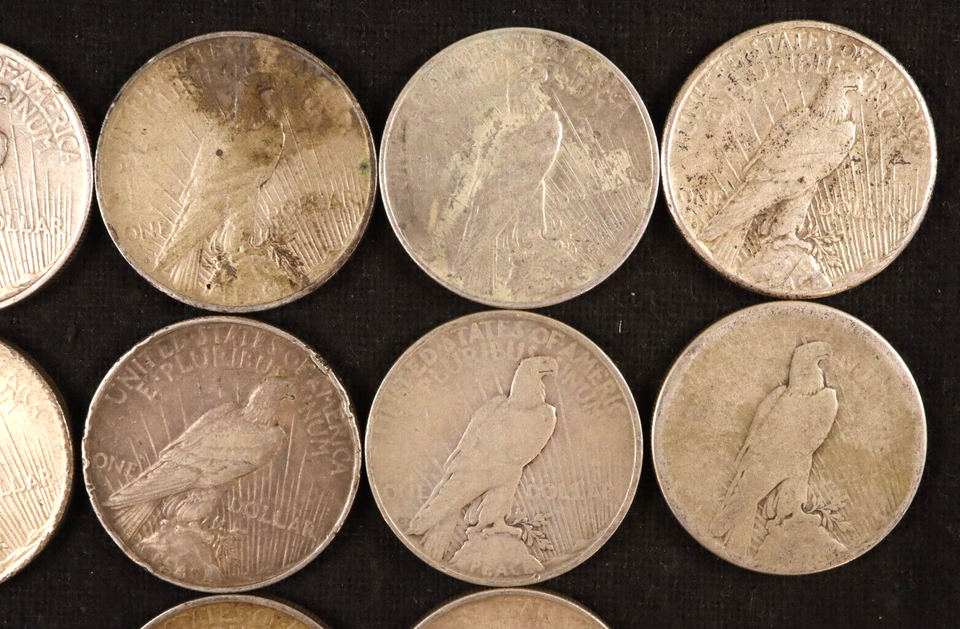 Lot of 10 - Peace Silver Dollars (1922-1924) - 1/2 Roll - Circulated ...