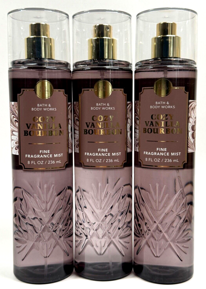 NEW 3 BATH & BODY WORKS COZY VANILLA BOURBON FINE FRAGRANCE MIST 8 OZ ...