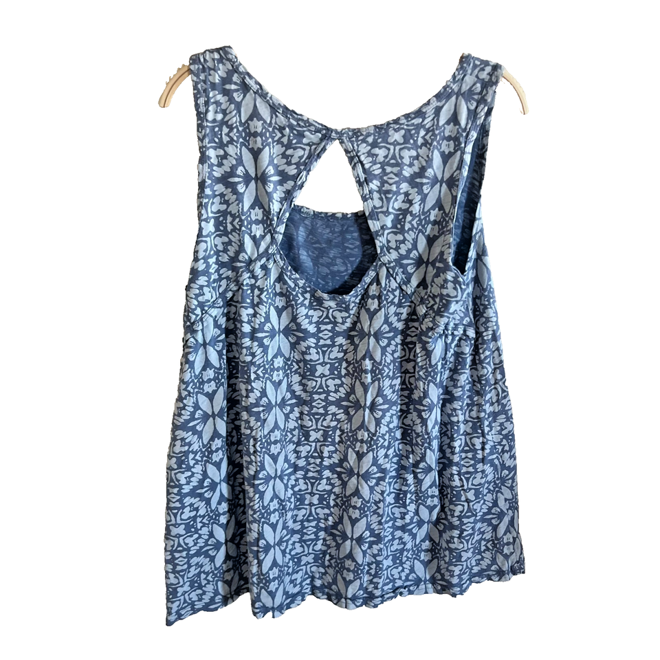 Fresh Produce Women’s Tank Blue Geometric Print Open Keyhole Back Sz ...