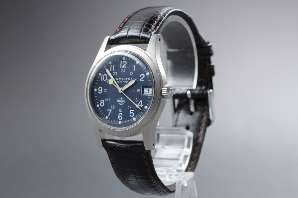 [Near MINT] HAMILTON Khaki Anchor Mark 9797 Blue 33mm Date Quartz Men's ...