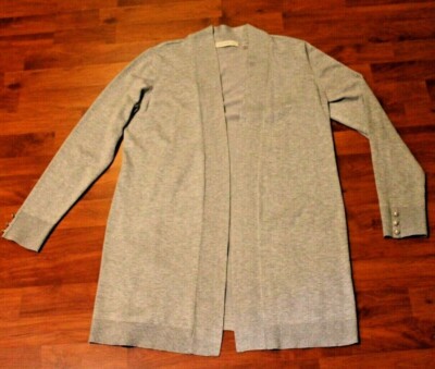 RETROLOGY Gray Long Sleeves Open Long Cardigan Pearl Decorative Buttons ...