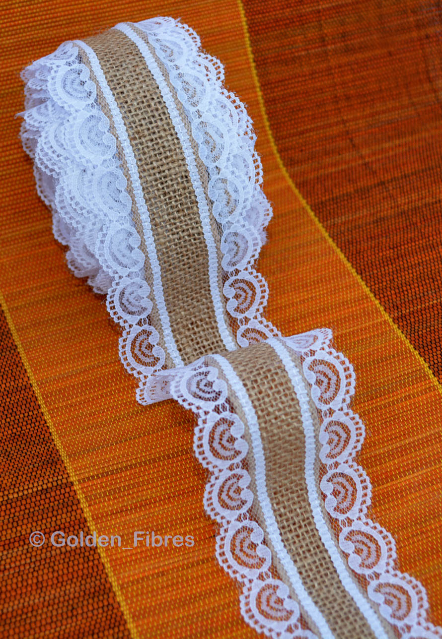 Valentine's Natural Heart Lace Hessian Burlap Jute Rustic Ribbon ...