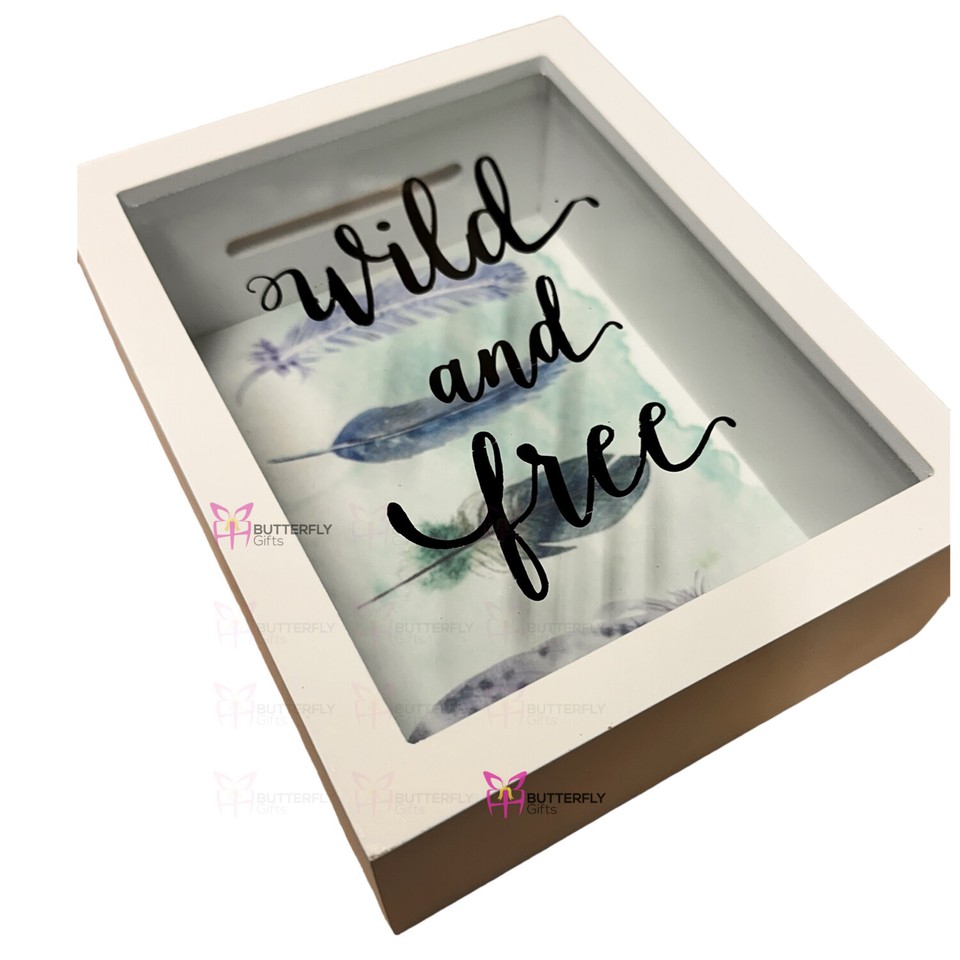 Wooden Money Box Frame Glass Coins Notes Savings Piggy Bank Ceramic ...