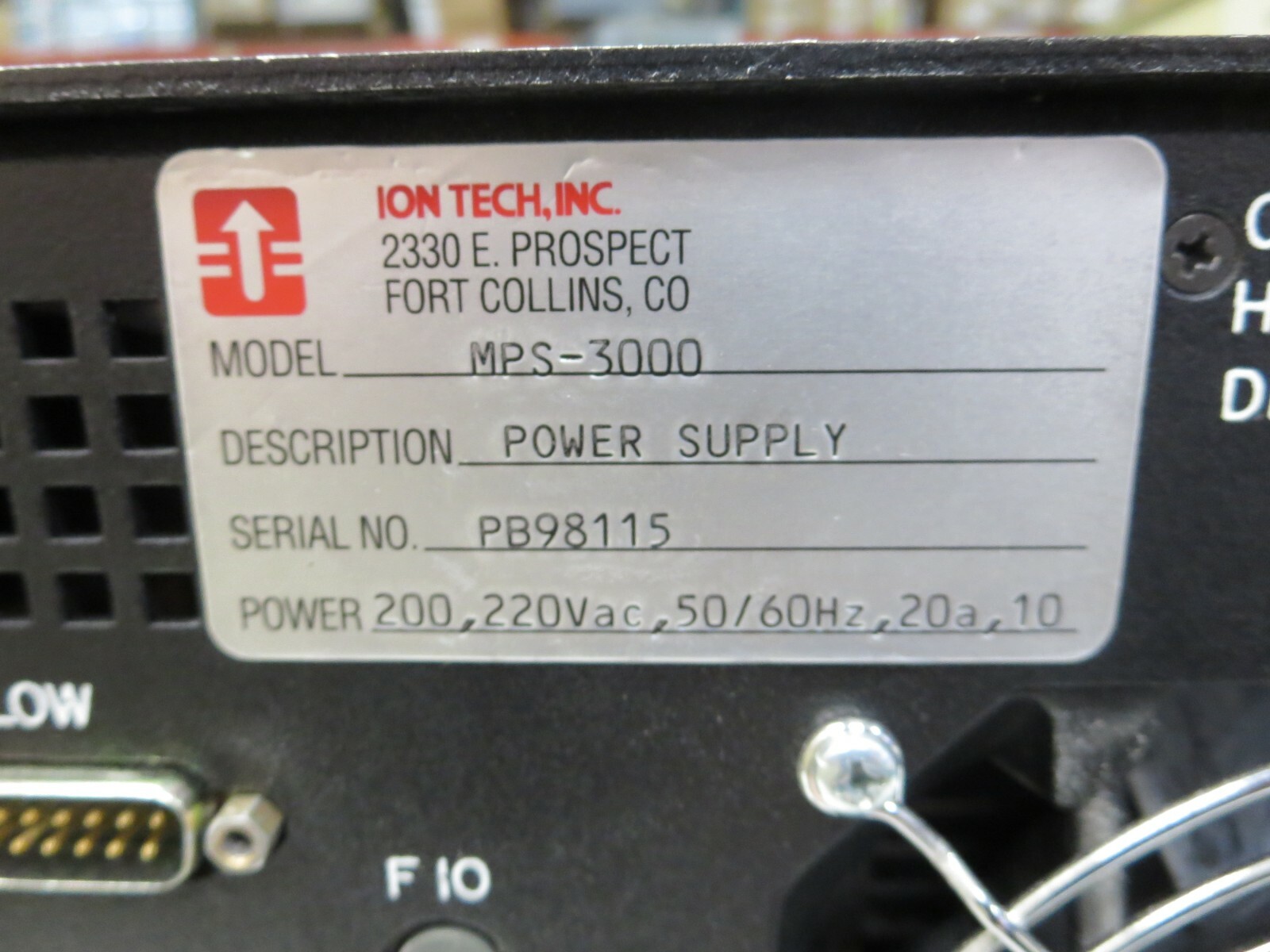 Ion Tech Inc, MPS-3000 PBN, Power Supply,For Parts &/Or Repair,Will Not ...