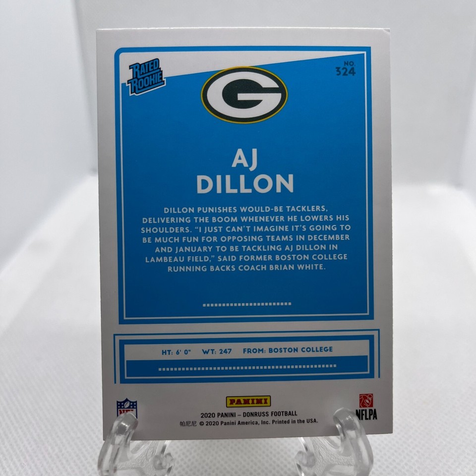 AJ Dillon 2020 Donruss Rated Rookie #324 Rookie Card Green Bay Packers ...