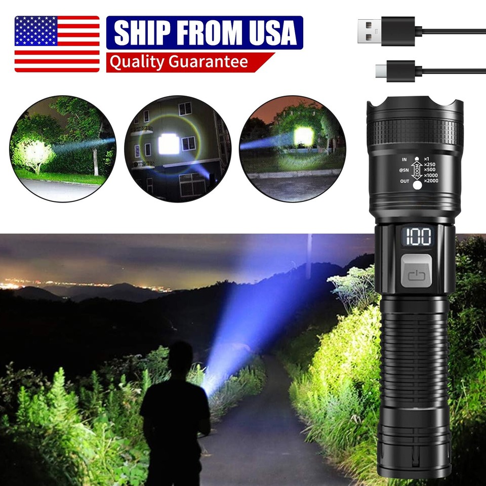 Super Bright LED Tactical Flashlight Rechargeable LED Work Light ...