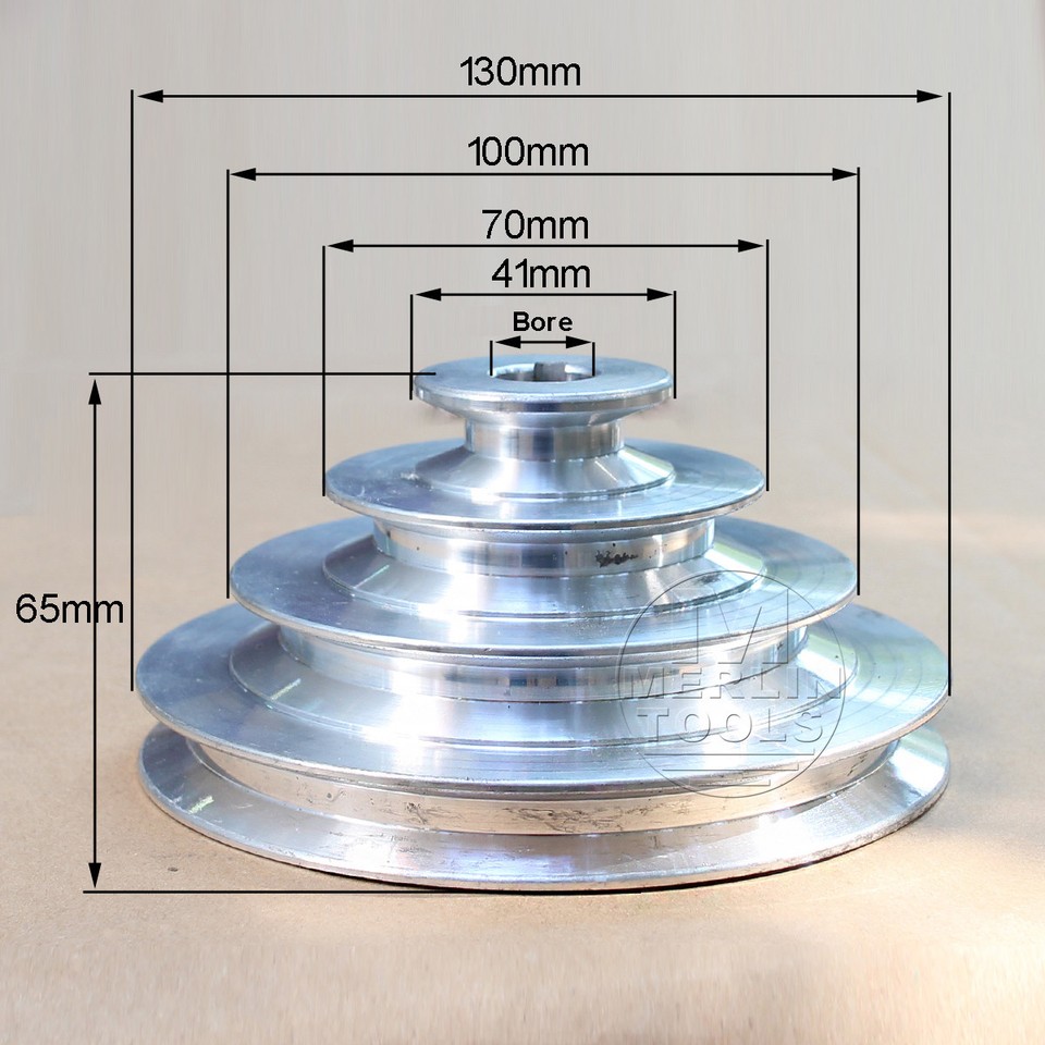 OD 130mm, 4 Step Pulley 16mm Bore for 1/2" = 12.7mm Belt width - Cast ...