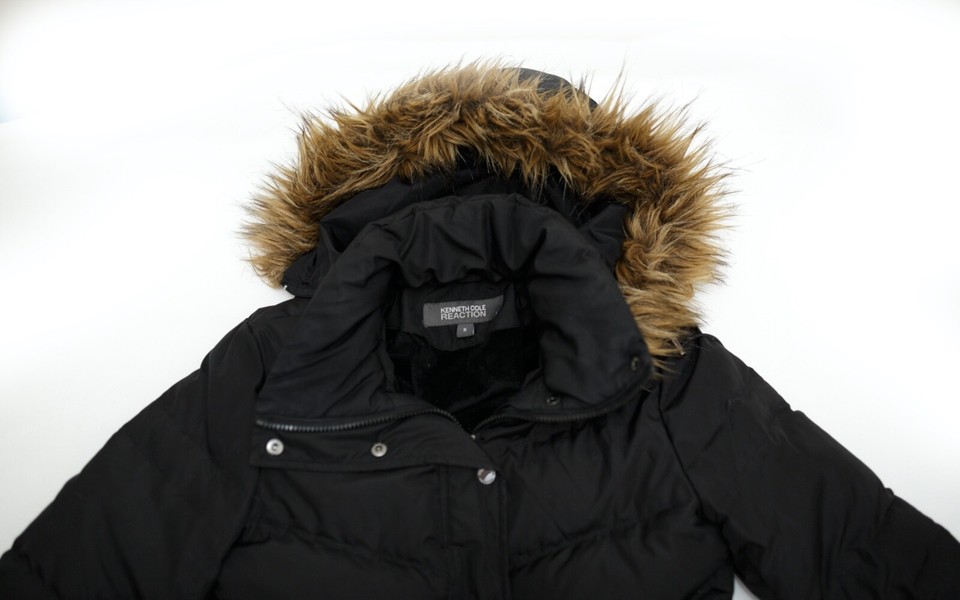 Kenneth Cole Reaction Size S Down Fill Faux Fur Hood Short Black Jacket ...