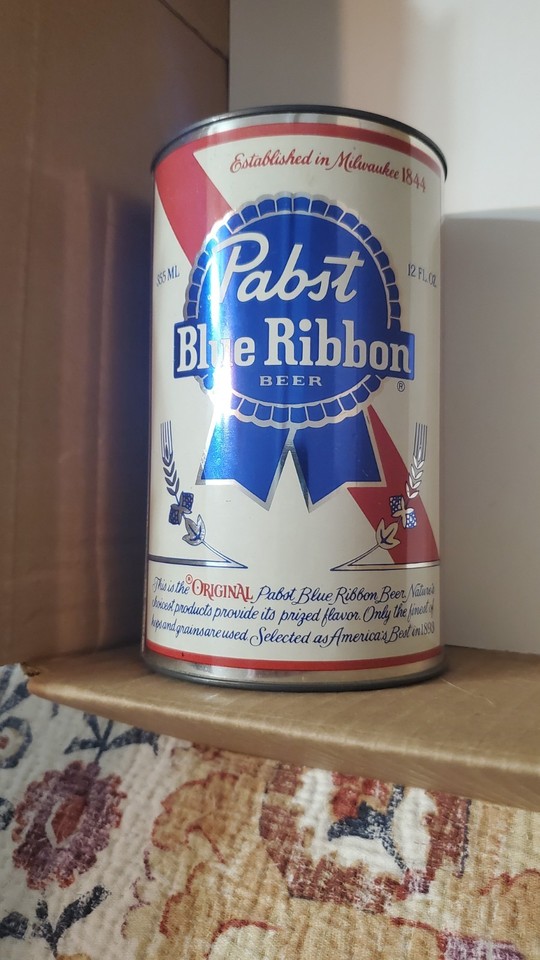 Pabst Blue Ribbon coin bank graphics are of a 12 oz can, but it is ...