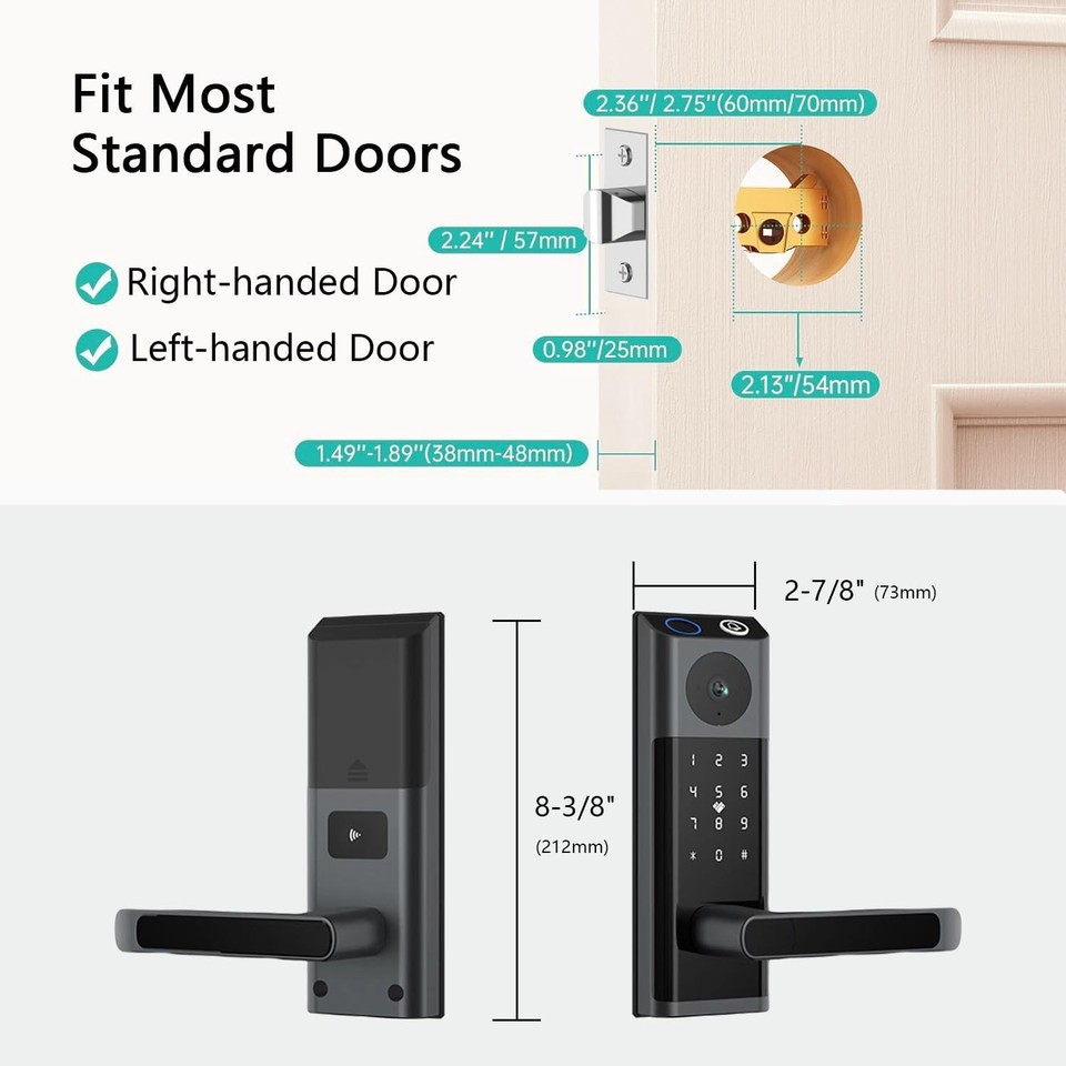 Smart Door Lock Fingerprint Keyless Electronic Home Lock with Camera ...