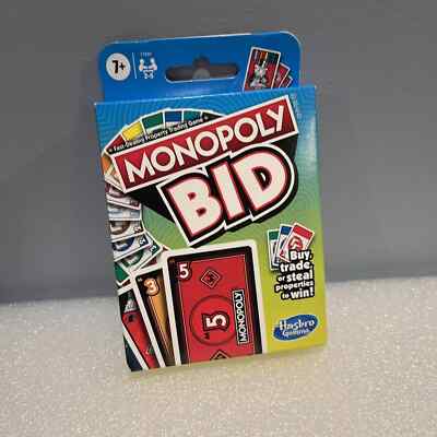 Monopoly Bid Game, Quick-Playing Card Game for 4 Players, Hasbro Sealed ...