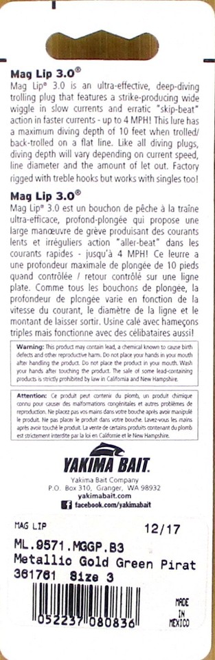 (3) Yakima Bait 3" Mag Lip 3.0 Trolling Plugs Metallic Gold Green ...