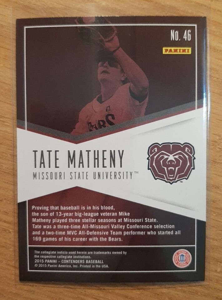 2015 CONTENDERS DRAFT PICKS SCHOOL COLORS TATE MATHENY #46 BOSTON RED ...
