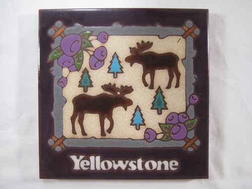 Yellowstone art tile Masterworks hand glazed ceramic Trivet USA moose ...