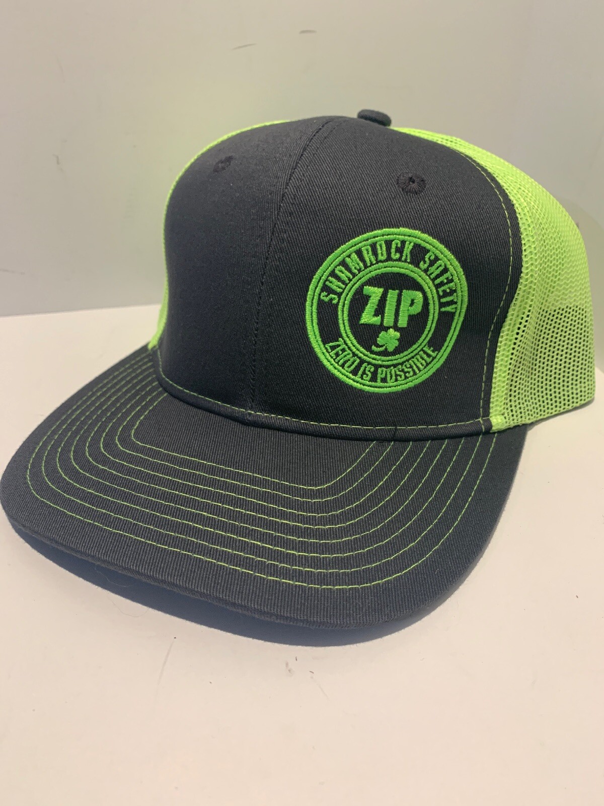 Shamrock Safety ZIP Zero Is Possible Gray Green Trucker Cap Hat Port ...