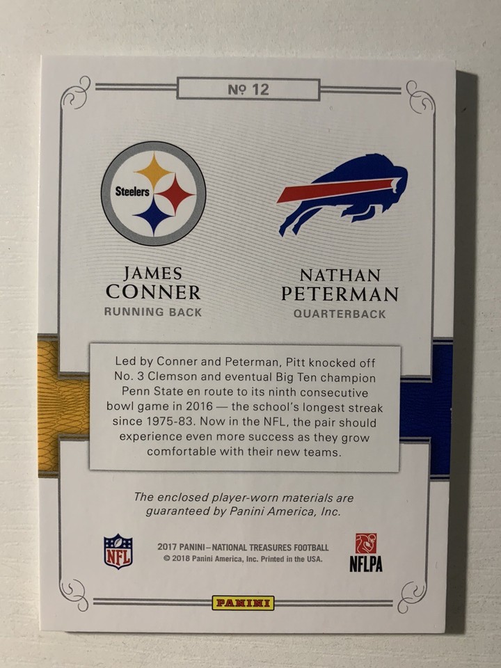 2017 Panini National Treasures /25 James Conner Nathan Peterman #12 ...