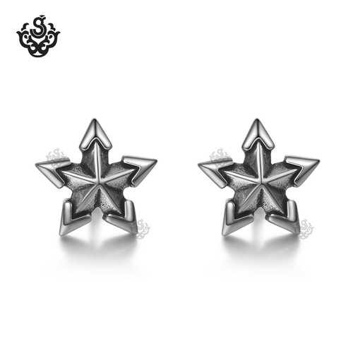 silver sharp solid star earrings stainless steel stud quality made ...