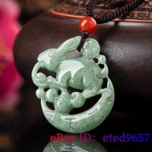 Burmese Jade Rabbit Pendant Jewelry Green Jadeite Carve Necklace ...