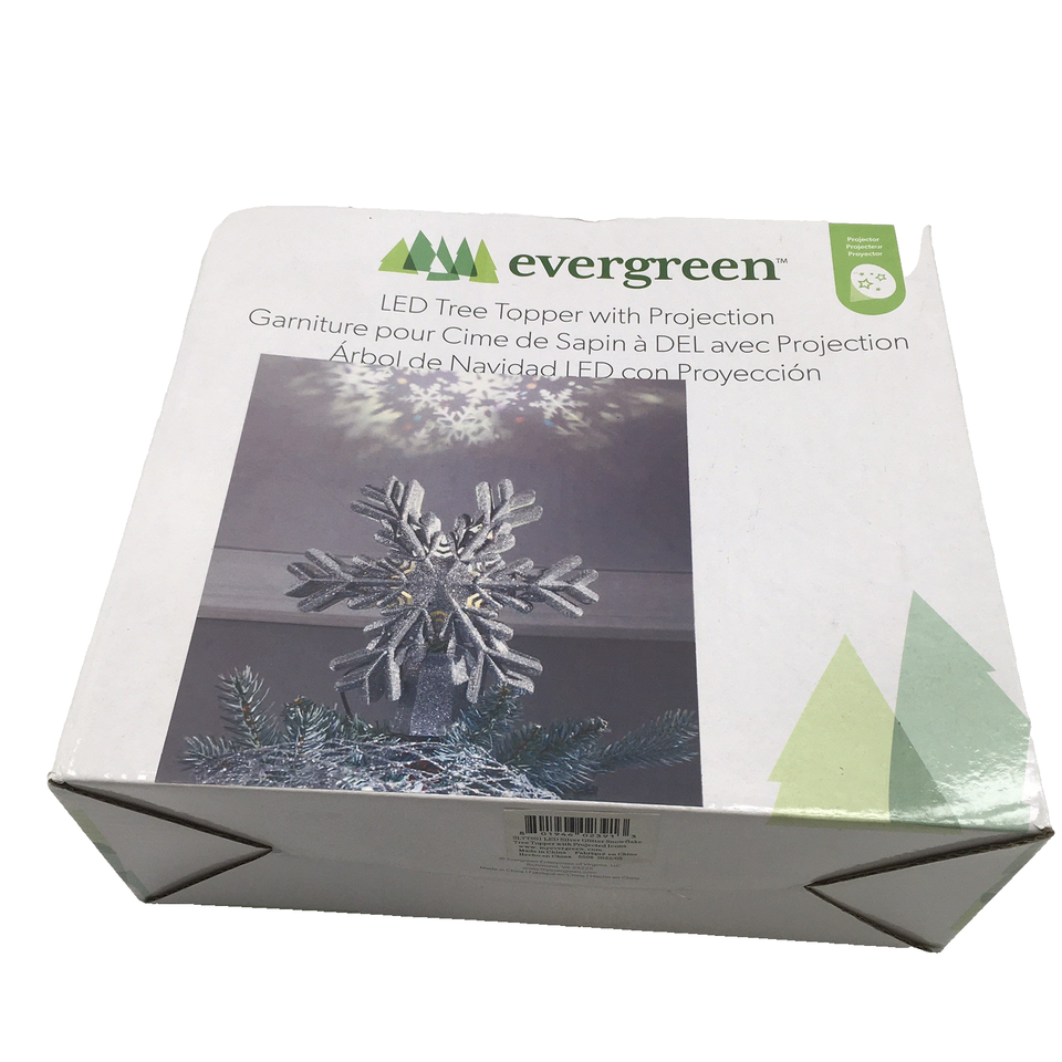 Evergreen LED Silver Glitter Snowflake Tree Topper with Projected Icons ...