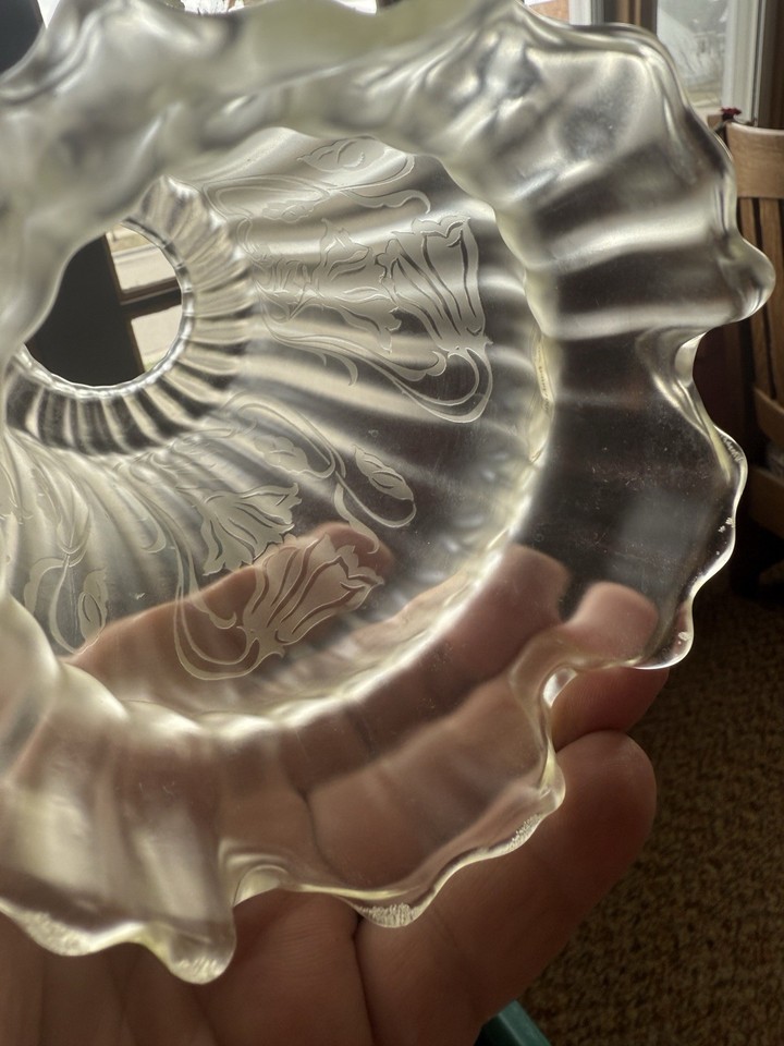 Vianne France Vtg Frost Glass Lamp Shade Floral Etched Victorian ...