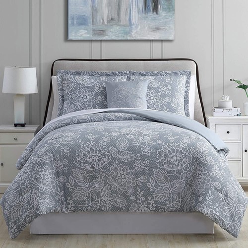 Blue Gray Grey White Floral Lace 8 pc Comforter Set Twin Full Queen ...