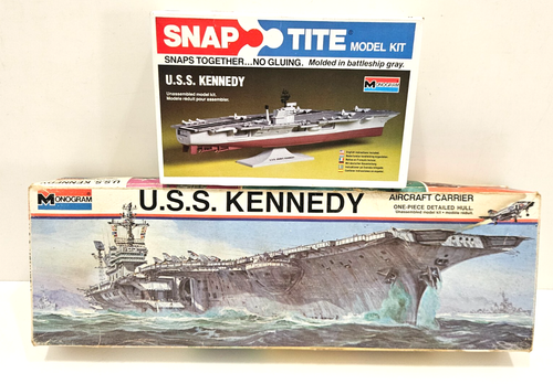 2X LOT MONOGRAM USS KENNEDY 1/800 + 1/1450 SNAP-TITE AIRCRAFT CARRIER ...