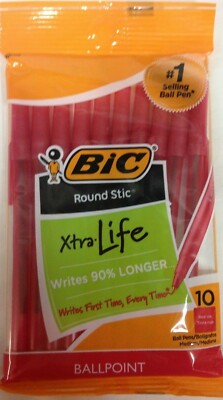 BIC Round Stic Xtra Life Red Pens, 10 count | eBay