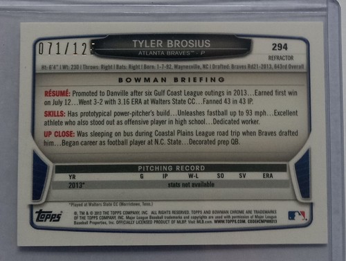 2013 Bowman Chrome Minis - Tyler Brosius #294 Refractor 71 Of 125 (RC) | eBay