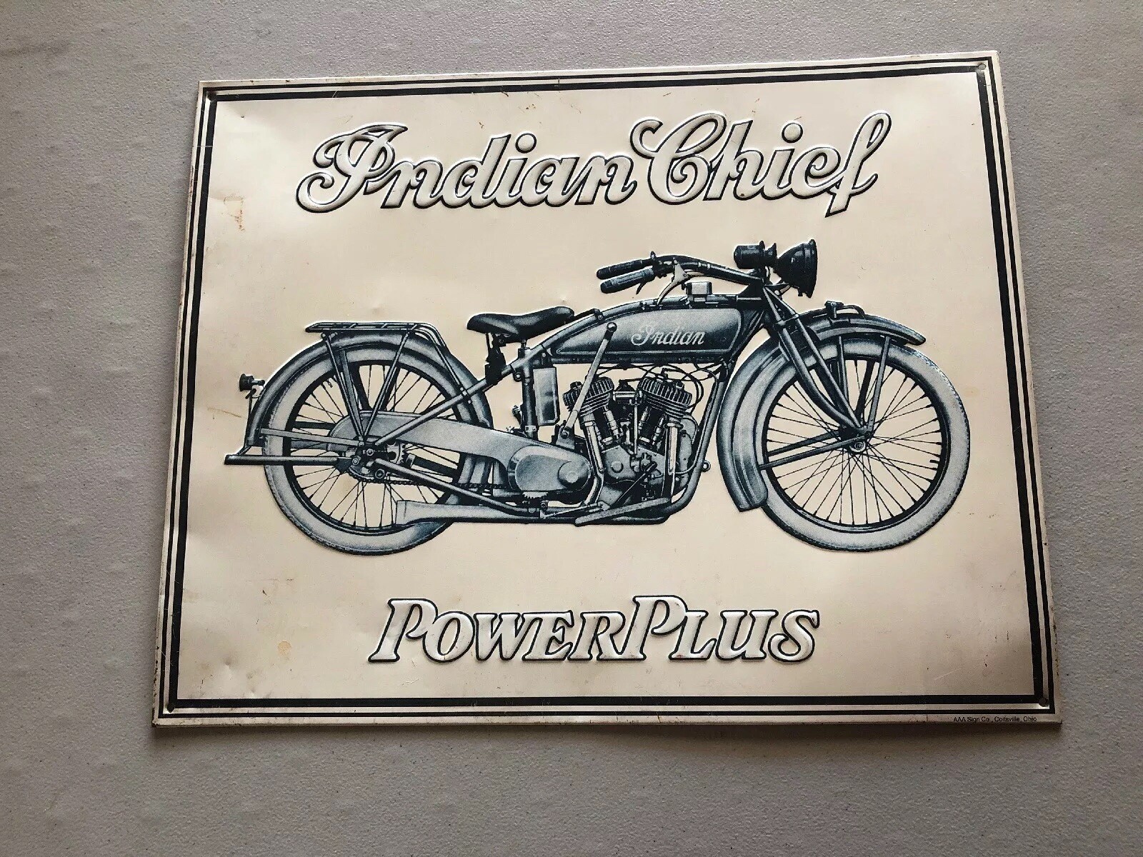 Advertising Indian Chief PowerPlus Motorcycle Sign Vintage Metal Tin ...