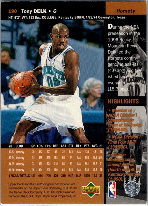 1996-97 Upper Deck #190 Tony Delk RC | eBay
