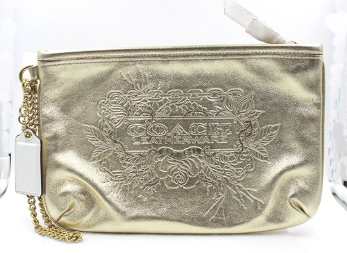 COACH Leatherware EST 1941 Gold Metallic Wristlet Handbag Pre-owned | eBay