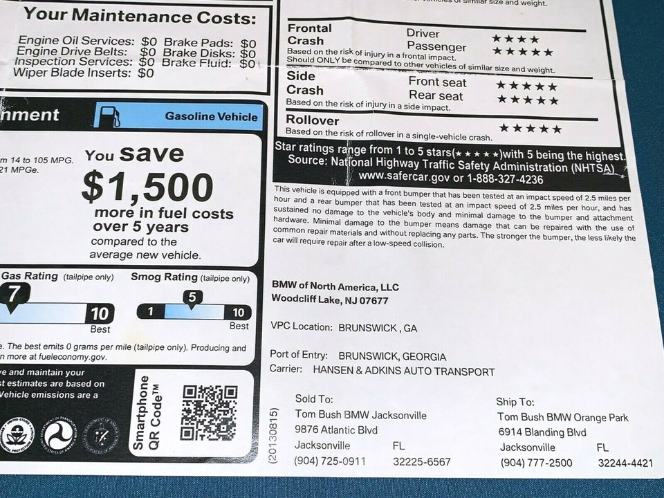 2014 BMW 320i Sedan Monroney Label Window Price Sticker | eBay