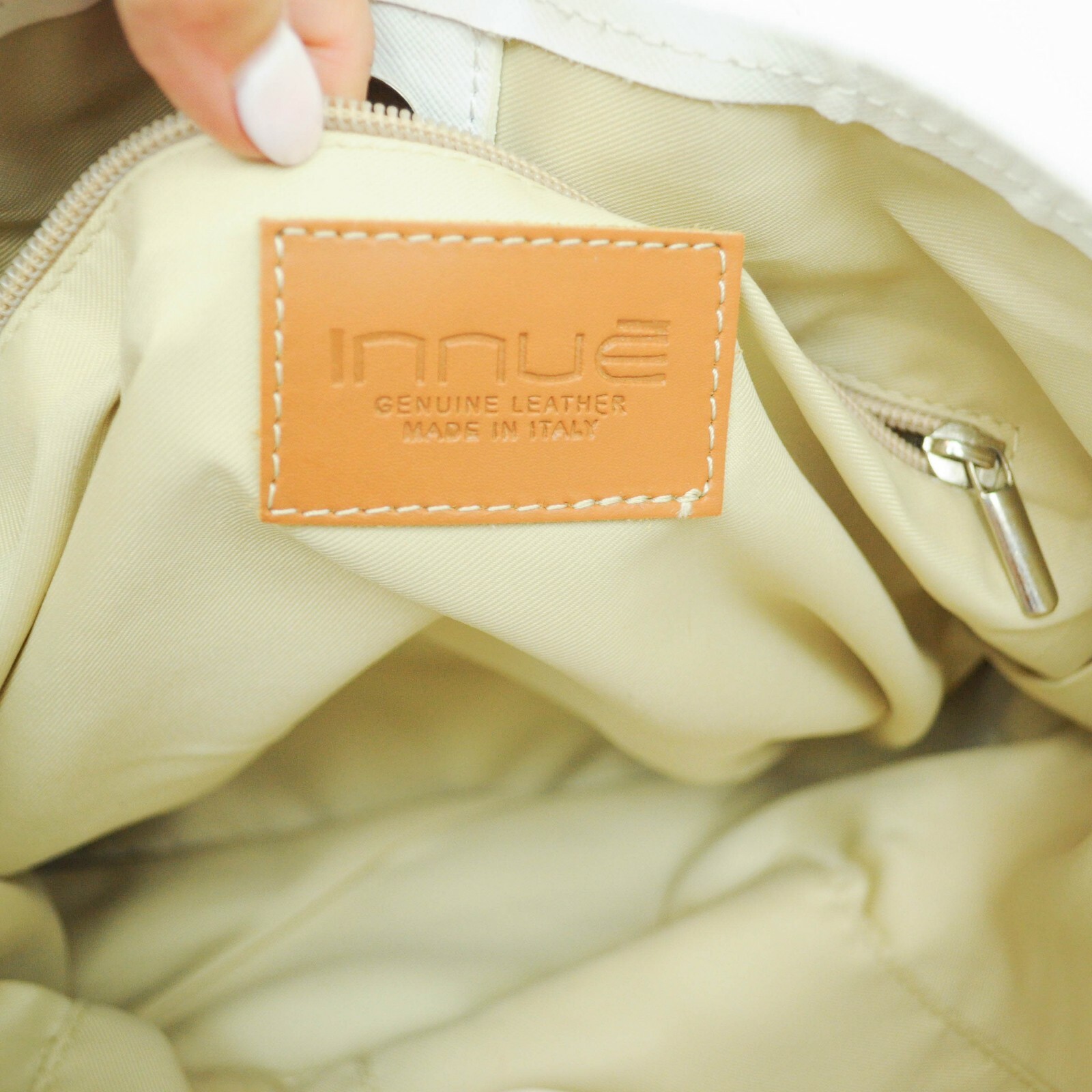 Innue White Tan Leather Woven Tote Bag Purse Saffiano Made in Italy | eBay